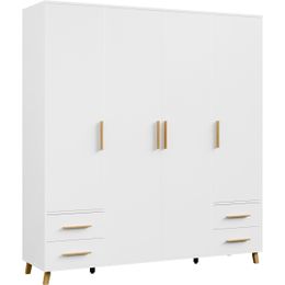 Drehtürenschrank Rauch "Kleiderschrank Schrank Garderobe Wäscheschrank SHINJO" Schränke Gr. B/H/T: 187 cm x 203 cm x 53 cm, 4 St., weiß (alpinweiß) Griffe und Füße aus Massivholz mit 2 Schubladen MADE IN GERMANY