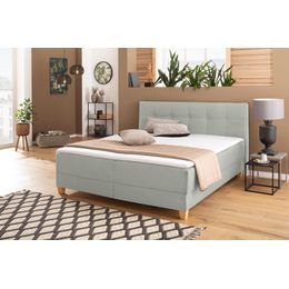 Boxbett Home Affaire "Lonrai", grau (taupe), B:188cm L:207cm, Komplettbetten, in H2,H3 & H4 und XXL - Überlänge 220cm wählbar, inkl. Topper