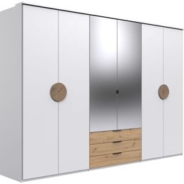 Drehtürenschrank wimex "Toscana" Schränke Gr. B/H/T: 270 cm x 210 cm x 58 cm, 6 St., weiß (weiß, artisan eiche nachbildung) Mit attraktiven Griffscheiben in Vollholzoptik, 225 oder 270cm breit