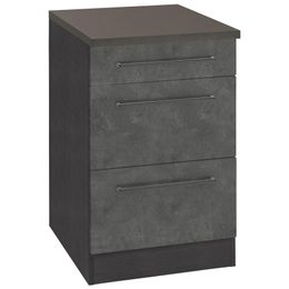 Unterschrank KOCHSTATION "KS-Tulsa", grau (betonfarben dunkel), B:50cm H:85cm T:60cm, Schränke, 50 cm breit, 1 Schubkasten, 2 große Auszüge, Metallgriff, MDF Front