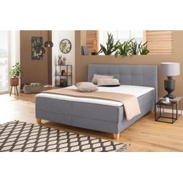 Boxbett Home Affaire "Lonrai", grau, B:188cm L:207cm, Komplettbetten, in H2,H3 & H4 und XXL - Überlänge 220cm wählbar, inkl. Topper