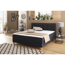 Boxbett Home Affaire "Lonrai", grau (anthrazit), B:208cm L:227cm, Komplettbetten, in H2,H3 & H4 und XXL - Überlänge 220cm wählbar, inkl. Topper