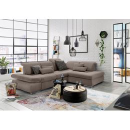 Ecksofa "SO 4100 mit komfortablen Federkern und Kopfteilverstellung", braun (savannah), B:291cm H:80cm T:226cm, SET ONE BY Musterring, Sofas, Ecksofa, wahlweise mit Bettfunktion und Sitztiefenverstellung, L-Form, Topseller