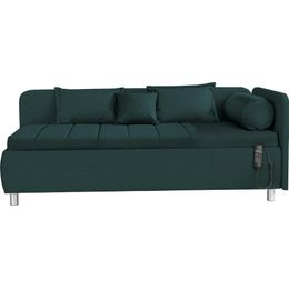 Schlafsofa Alina "Kiana", gr&uuml;n (blaugr&uuml;n tmd 16), B:207cm H:80cm T:102,5cm, Struktur TMD (100% Polyester), Sofas, Schlafsofa, Liegefl&auml;che 90/200 cm oder 100/200 cm, Bettkasten, Zierkissen-Set