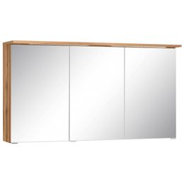 Spiegelschrank Welltime "Ravenna" Schränke Gr. B/H/T: 120 cm x 66 cm x 20 cm, Front mit Spiegel aus ESG-Sicherheitsglas beklebt, 3 St., braun (eichefarben) Breite 120 cm, mit LED Beleuchtung