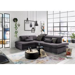 Ecksofa "SO 4100 mit komfortablen Federkern und Kopfteilverstellung", grau (fango 16), B:291cm H:80cm T:226cm, SET ONE BY Musterring, Sofas, Ecksofa, wahlweise mit Bettfunktion und Sitztiefenverstellung, L-Form
