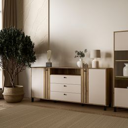 Sideboard FORTE "Killarney" Sideboards Gr. B/H/T: 192,8cm x 87,0cm x 42,0cm, 3 St., beige (mauvella eiche /sand) großes Sideboard, Stauraum, Soft Close, Metallgriffe