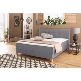 Boxbett Home Affaire "Lonrai", grau, B:188cm L:227cm, Komplettbetten, in H2,H3 & H4 und XXL - Überlänge 220cm wählbar, inkl. Topper