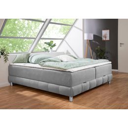 Boxspringbett Inosign "Vaasa", grau, B:166cm L:226cm, Komplettbetten, für Dachschrägen geeignet, inkl. Bettkasten und Topper