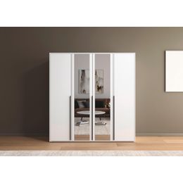 Drehtürenschrank Rauch "Kleiderschrank Schrank Garderobe Wäscheschrank NAGATA mit Spiegel" Schränke Gr. B/H/T: 187 cm x 194 cm x 53 cm, 4 St., weiß (alpinweiß) und modernen Stangengriffen in Graumetallic TOPSELLER MADE IN GERMANY