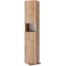 Hochschrank Welltime "Hamburg Höhe 185 cm, Breite 35/37 Badschrank drehbar, 2 Türen" Schränke Gr. B/H/T: 37 cm x 185 cm x 37 cm, 2 St., Komplettausführung, braun (eiche cadiz nb) 1 Schubkasten, offenes Fach, mit Spiegel, Metallhaken, Metallgriff