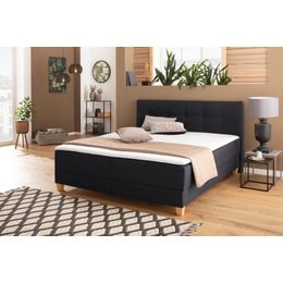 Boxbett Home Affaire "Lonrai", grau (anthrazit), B:188cm L:227cm, Komplettbetten, in H2,H3 & H4 und XXL - Überlänge 220cm wählbar, inkl. Topper