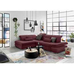 Ecksofa "SO 4100 mit komfortablen Federkern und Kopfteilverstellung", rot (bordeaux), B:291cm H:80cm T:226cm, SET ONE BY Musterring, Sofas, Ecksofa, wahlweise mit Bettfunktion und Sitztiefenverstellung, L-Form