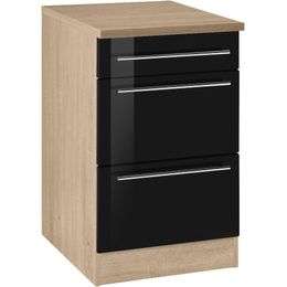 Unterschrank KOCHSTATION "KS-Eton", schwarz (schwarz hochglanz), B:50cm H:85cm T:60cm, Schränke, mit großen Auszügen, Breite 50 cm