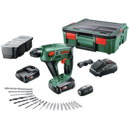 Bosch Home and Garden BOSCH HOME & GARDEN Akku-Bohrhammer "Uneo Maxx + SystemBox" Bohrmaschinen mit 2 Akkus und Ladegerät grün (baumarkt)