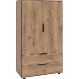 Wäscheschrank wimex "Easy Plus Kleiderschrank Garderobe 2 Schubladen, 81 oder 130cm breit" Schränke Gr. B/H/T: 81 cm x 140 cm x 40 cm, 2 St., braun (plankeneiche nachbildung) in verschiedenen Farben, moderne Optik mit schwarzen Metallgriffen