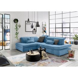 Ecksofa "SO 4100 mit komfortablen Federkern und Kopfteilverstellung", blau (hellblau 1695), B:291cm H:80cm T:226cm, SET ONE BY Musterring, Sofas, Ecksofa, wahlweise mit Bettfunktion und Sitztiefenverstellung, L-Form
