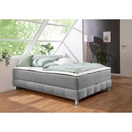 Boxspringbett Inosign "Vaasa", grau, B:146cm L:206cm, Komplettbetten, für Dachschrägen geeignet, inkl. Bettkasten und Topper