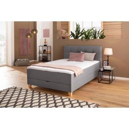 Boxbett Home Affaire "Lonrai", grau, B:168cm L:227cm, Komplettbetten, in H2,H3 & H4 und XXL - Überlänge 220cm wählbar, inkl. Topper
