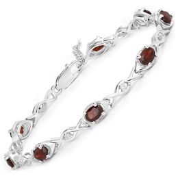 Armband VIRA JEWELS "925-Sterling Silber rhodiniert Glänzend Granat bordeaux" Armbänder Gr. 19cm, Silber 925 (Sterlingsilber), weiß Damen