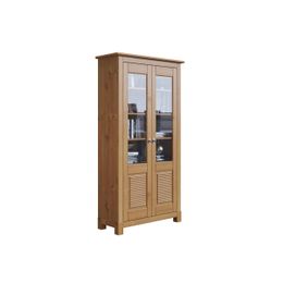 Vitrine Home Affaire "Rauna", beige (natur), B:96cm H:180cm T:38cm, Massivholz, Schränke, Aus massiver Kiefer, Türen mit Glaseinsätzen