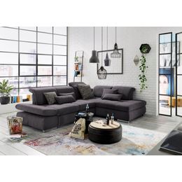 Ecksofa "SO 4100 mit komfortablen Federkern und Kopfteilverstellung", grau (fango 16), B:291cm H:80cm T:226cm, SET ONE BY Musterring, Sofas, Ecksofa, wahlweise mit Bettfunktion und Sitztiefenverstellung, L-Form