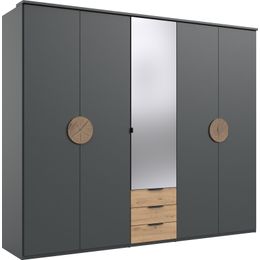 Drehtürenschrank wimex "Toscana" Schränke Gr. B/H/T: 225 cm x 210 cm x 58 cm, 5 St., braun (graphit, artisan eiche nachbildung) Mit attraktiven Griffscheiben in Vollholzoptik, 225 oder 270cm breit