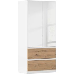 Drehtürenschrank Rauch "Kleiderschrank Schrank Garderobe Wäscheschrank COSTA in 3 Breiten" Schränke Gr. B/H/T: 90 cm x 197 cm x 54 cm, 2 St., weiß (alpinweiß, eiche artisan) mit Spiegel, grifflose Front und Push-to-Open Funktion MADE IN GERMANY