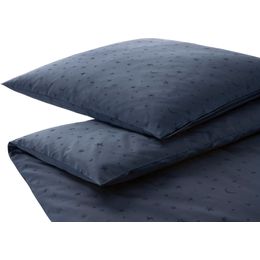 Bettwäsche Elegante "Stars" Gr. B/L: 155cm x 220cm, , Jacquard, B/L: 80cm x 80cm, blau (navy) angenehmes Hautgefühl