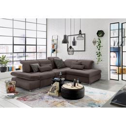Ecksofa "SO 4100 mit komfortablen Federkern und Kopfteilverstellung", braun (mocca), B:291cm H:80cm T:226cm, SET ONE BY Musterring, Sofas, Ecksofa, wahlweise mit Bettfunktion und Sitztiefenverstellung, L-Form