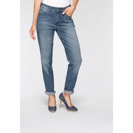 Stretch-Jeans MAC "Melanie" Gr. 48, Länge 30, blau (mid blue main wash) Damen Jeans Gerade geschnitten