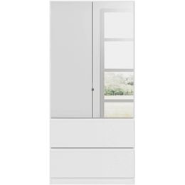 Drehtürenschrank Rauch "Kleiderschrank Schrank Garderobe Wäscheschrank COSTA in 3 Breiten" Schränke Gr. B/H/T: 90 cm x 197 cm x 54 cm, 2 St., weiß (alpinweiß) mit Spiegel, grifflose Front und Push-to-Open Funktion MADE IN GERMANY