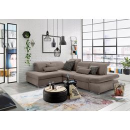 Ecksofa "SO 4100 mit komfortablen Federkern und Kopfteilverstellung", braun (savannah), B:291cm H:80cm T:226cm, SET ONE BY Musterring, Sofas, Ecksofa, wahlweise mit Bettfunktion und Sitztiefenverstellung, L-Form