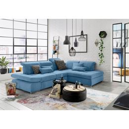 Ecksofa "SO 4100 mit komfortablen Federkern und Kopfteilverstellung", blau (hellblau 1695), B:291cm H:80cm T:226cm, SET ONE BY Musterring, Sofas, Ecksofa, wahlweise mit Bettfunktion und Sitztiefenverstellung, L-Form