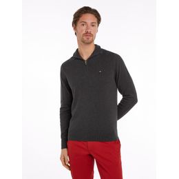 Troyer Tommy Hilfiger "PIMA ORG CTN CASHMERE ZIP MOCK" Gr. L, grau (dark grey heather) Herren Pullover