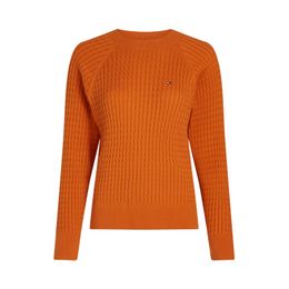 Rundhalspullover Tommy Hilfiger "CO CABLE C-NK SWEATER" Gr. M (38), orange (autumn orange) Damen Pullover mit Zopfmuster