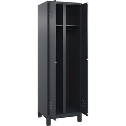 C+P Schwarz-Weiß-Spind Classic PLUS, 1 Abteil, grau, HxB 1950 x 600 mm, mit Füßen, Zylinderschloss