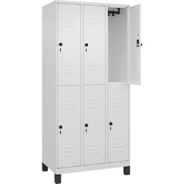 C+P Doppelstock-Spind Classic PLUS, 3 Abteile, verkehrsweiß, HxB 1950 x 900 mm, mit Füßen, Drehriegel