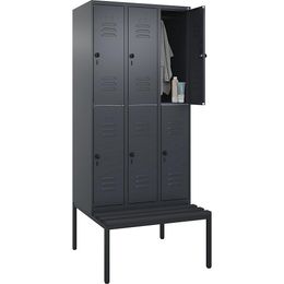 C+P Doppelstock-Spind Classic PLUS Sitzbank, 3 Abteile, grau, B 900 mm, Sicherheits-Drehriegel, untergebaut, Kunststoff