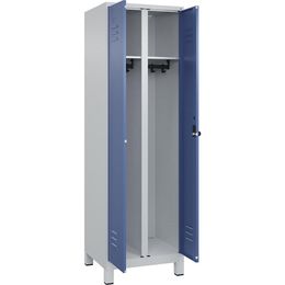 C+P Schwarz-Weiß-Spind Classic PLUS, 1 Abteil, lichtgrau / fernblau, HxB 1950 x 600 mm, mit Füßen, Drehriegel