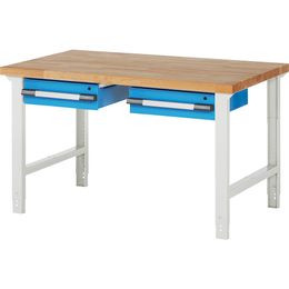 eurokraft pro Werkbank, Baukastensystem Serie 7000, 2 Hängeschubladen, BxT 1500 x 900 mm
