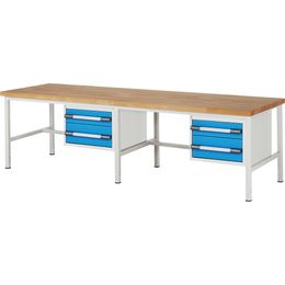 eurokraft pro Werkbank, Gestellbauweise Serie 8000, 4 Schubladen: 2 x 150, 2 x 210 mm, BxT 3000 x 900 mm