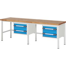 eurokraft pro Werkbank, Gestellbauweise Serie 8000, 4 Schubladen: 2 x 150, 2 x 210 mm, BxT 2500 x 700 mm