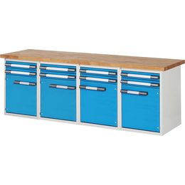 eurokraft pro Werkbank, Baukastensystem Serie 7000, 8 Schubladen, 4 Türen, BxT 2500 x 700 mm