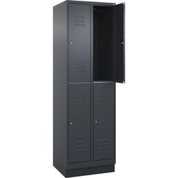 C+P Doppelstock-Spind Classic PLUS, 2 Abteile, grau, HxB 1950 x 600 mm, mit Bodensockel, Zylinderschloss