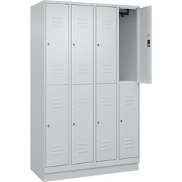 C+P Doppelstock-Spind Classic PLUS, 4 Abteile, lichtgrau, HxB 1950 x 1200 mm, mit Bodensockel, Zylinderschloss