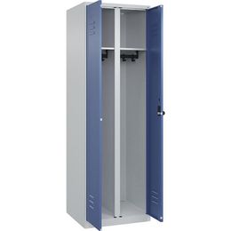 C+P Schwarz-Weiß-Spind Classic PLUS, 1 Abteil, lichtgrau / fernblau, HxB 1850 x 600 mm, mit Bodengleitern, Drehriegel