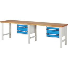 eurokraft pro Werkbank, Baukastensystem Serie 7000, 4 Schubladen, extrabreit, BxT 3000 x 700 mm