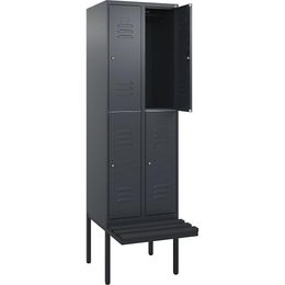 C+P Doppelstock-Spind Classic PLUS Sitzbank, 2 Abteile, grau, B 600 mm, Zylinderschloss, auskragend, Kunststoff