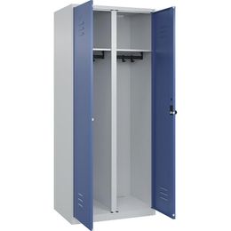 C+P Schwarz-Weiß-Spind Classic PLUS, 1 Abteil, lichtgrau / fernblau, HxB 1850 x 800 mm, mit Bodengleitern, Drehriegel